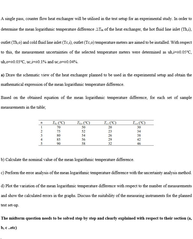 Solved A single pass, counter flow heat exchanger will be | Chegg.com