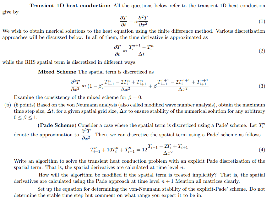 Transient 1D heat conduction: All the questions below | Chegg.com