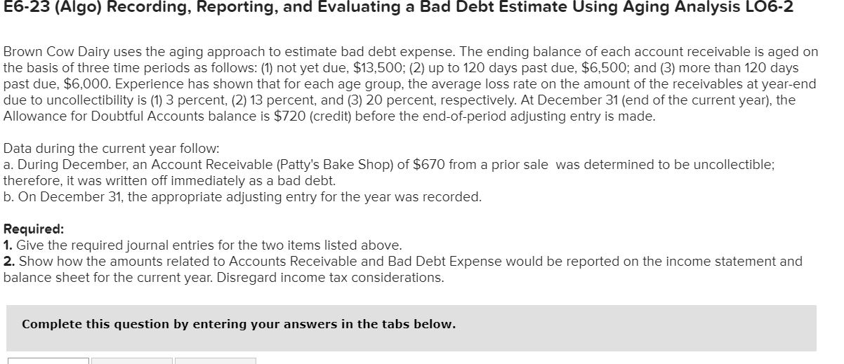 Solved E6-23 (Algo) Recording, Reporting, and Evaluating a | Chegg.com