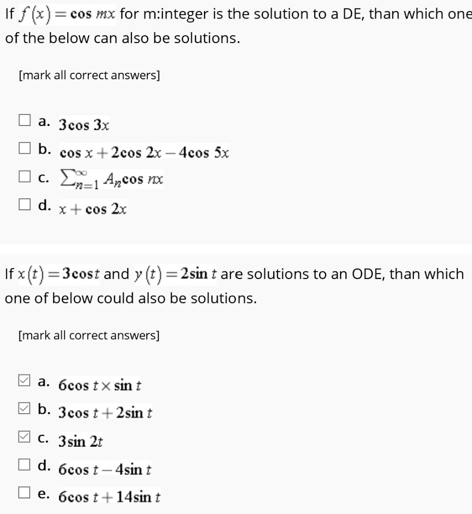 Solved If f(x) = cos mx for m:integer is the solution to a | Chegg.com