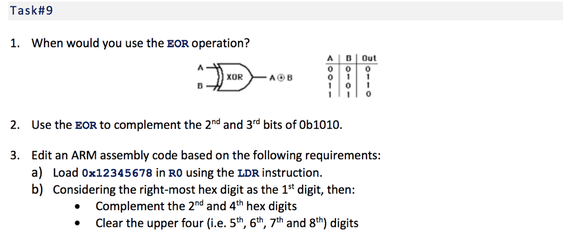 Task#9 1. When would you use the EOR operation? AB | Chegg.com