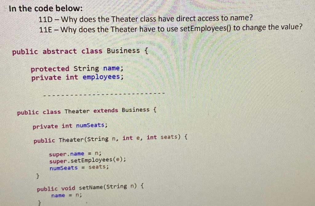 Solved In the code below: 11D - Why does the Theater class | Chegg.com