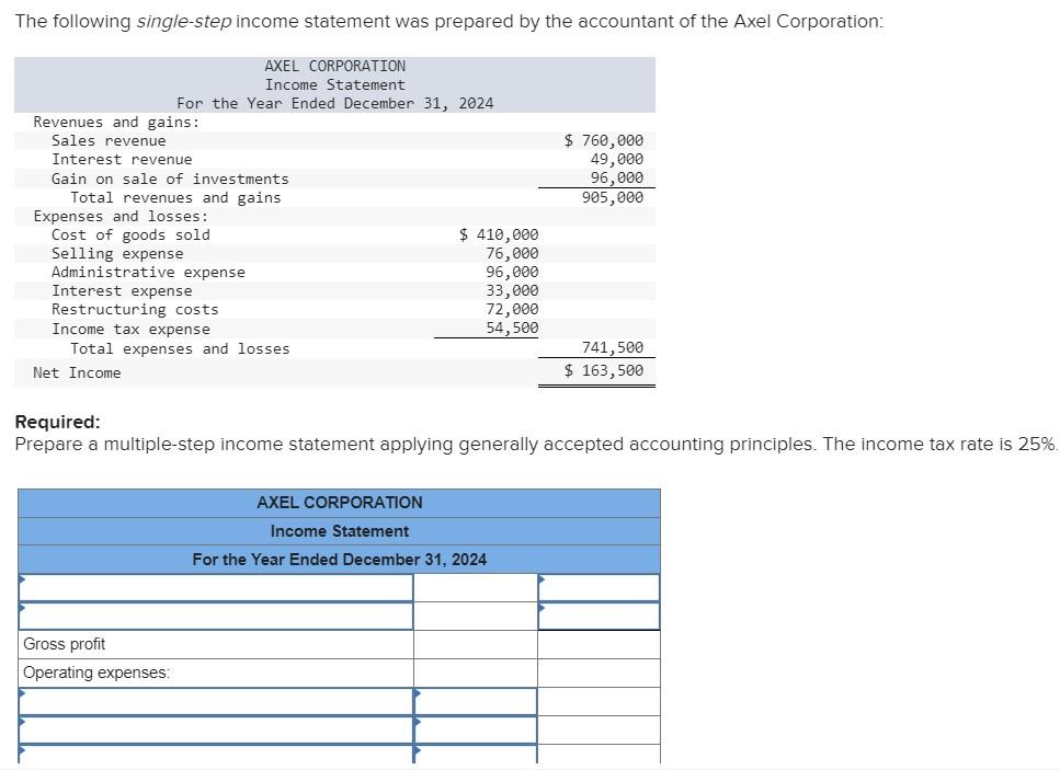 Solved The following single-step income statement was | Chegg.com