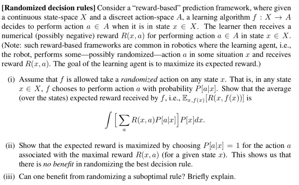 [Randomized decision rules] Consider a “reward-based” | Chegg.com