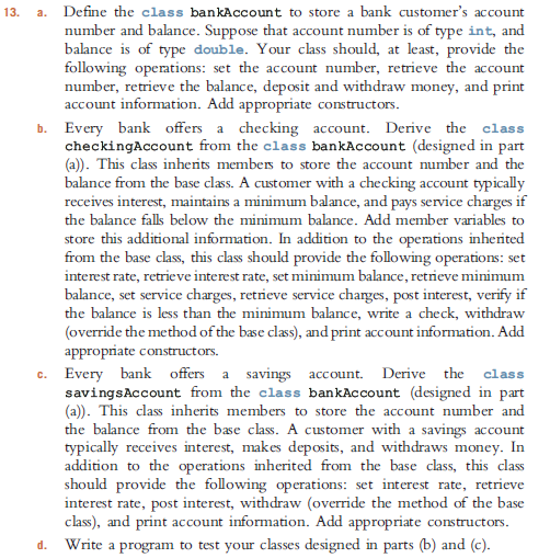 Solved a. Define the class bankAccount to store a bank | Chegg.com