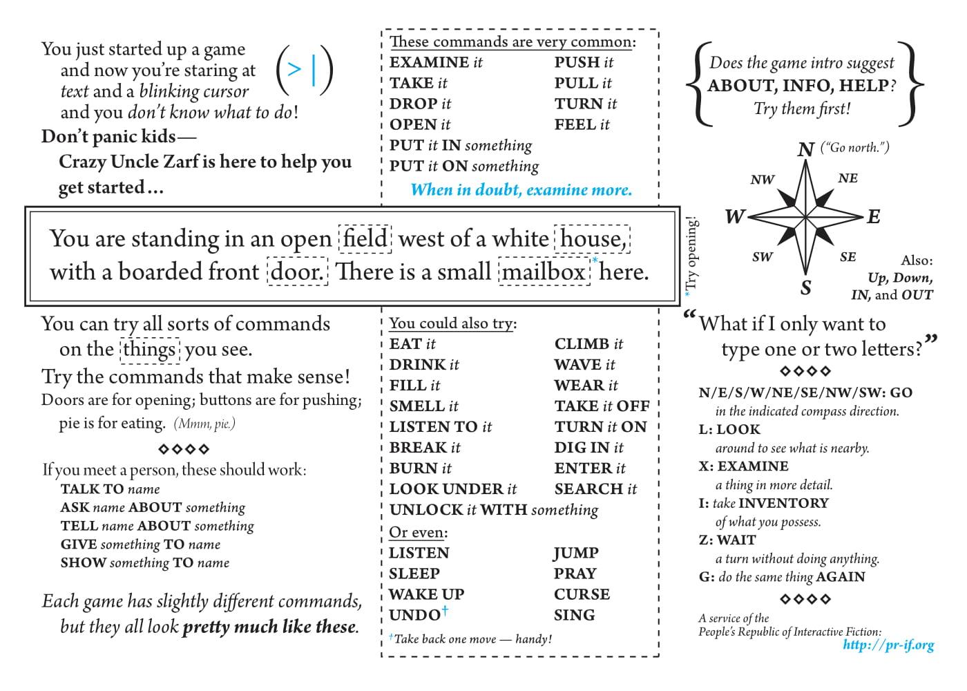 Text Based Game Cheat Sheet (Links to an external | Chegg.com