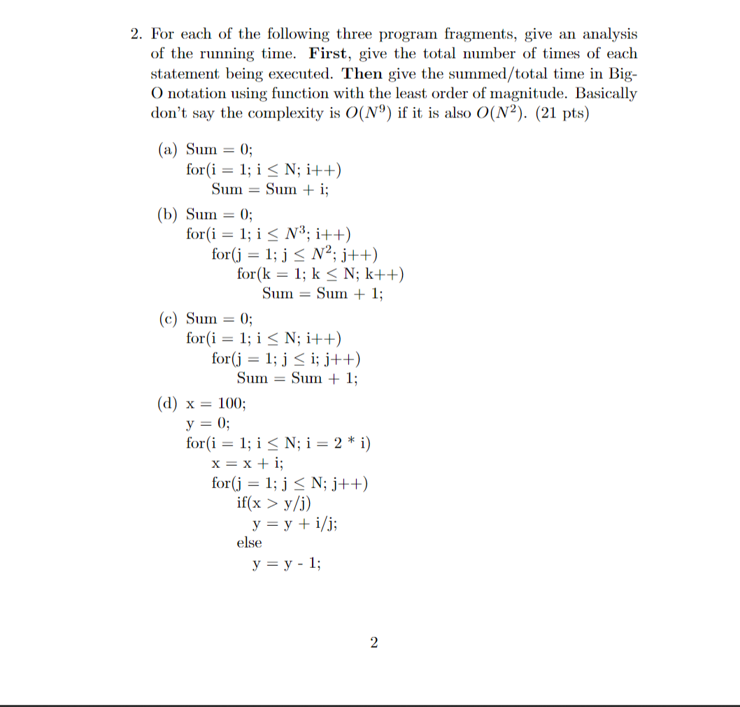 Solved 2. For each of the following three program fragments, | Chegg.com