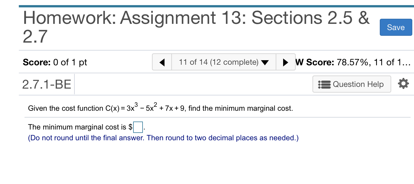Solved Homework Assignment 13 Sections 2 5 And 2 7 Save • W