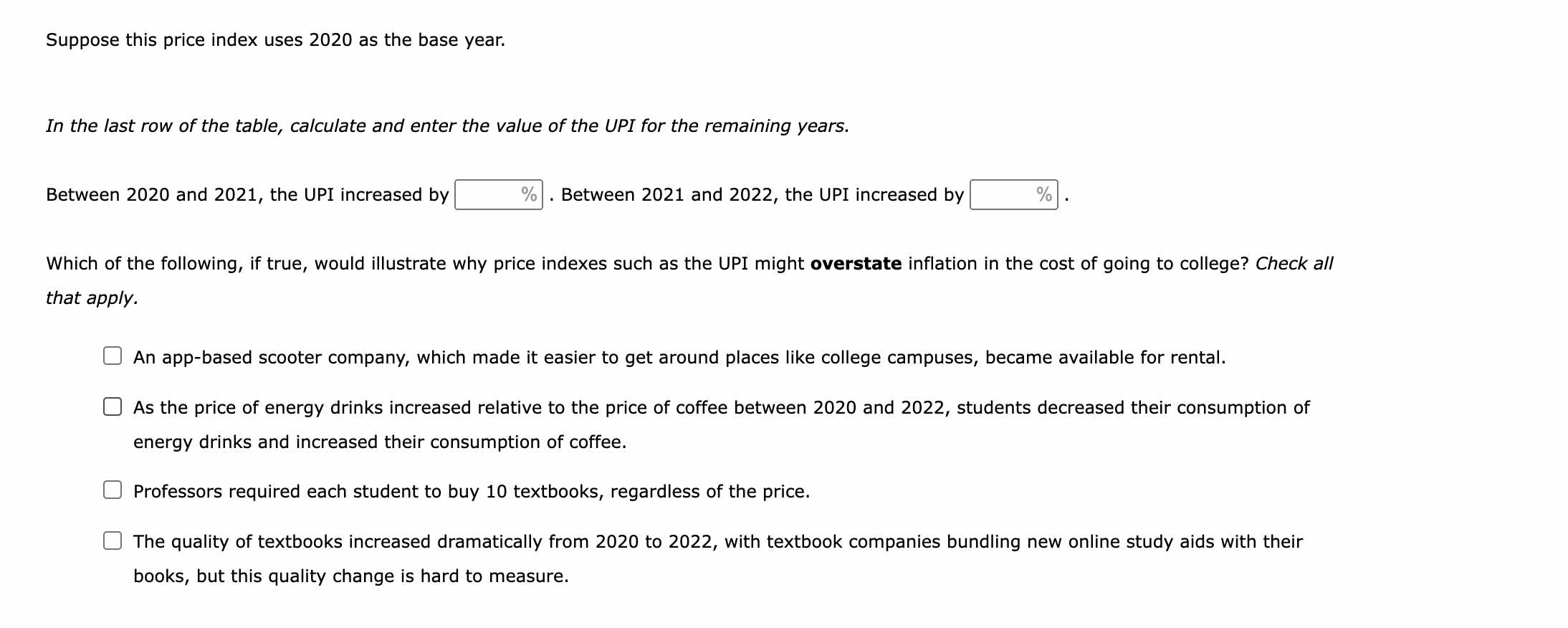 Solved 1. Calculating inflation using a simple price index | Chegg.com