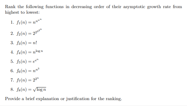 Solved Rank the following functions in decreasing order of | Chegg.com