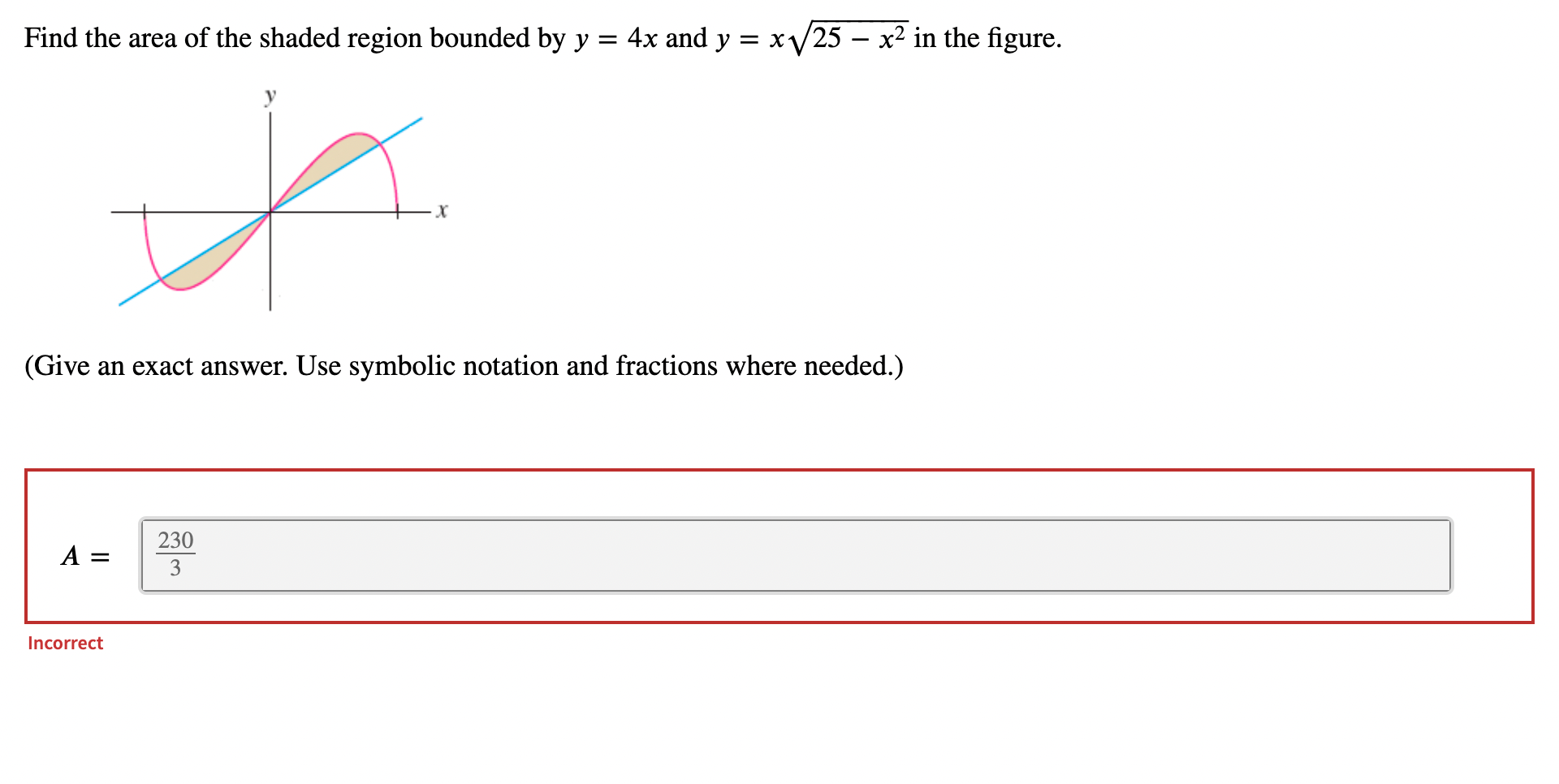 Solved Find the area of the shaded region bounded by y=4x | Chegg.com