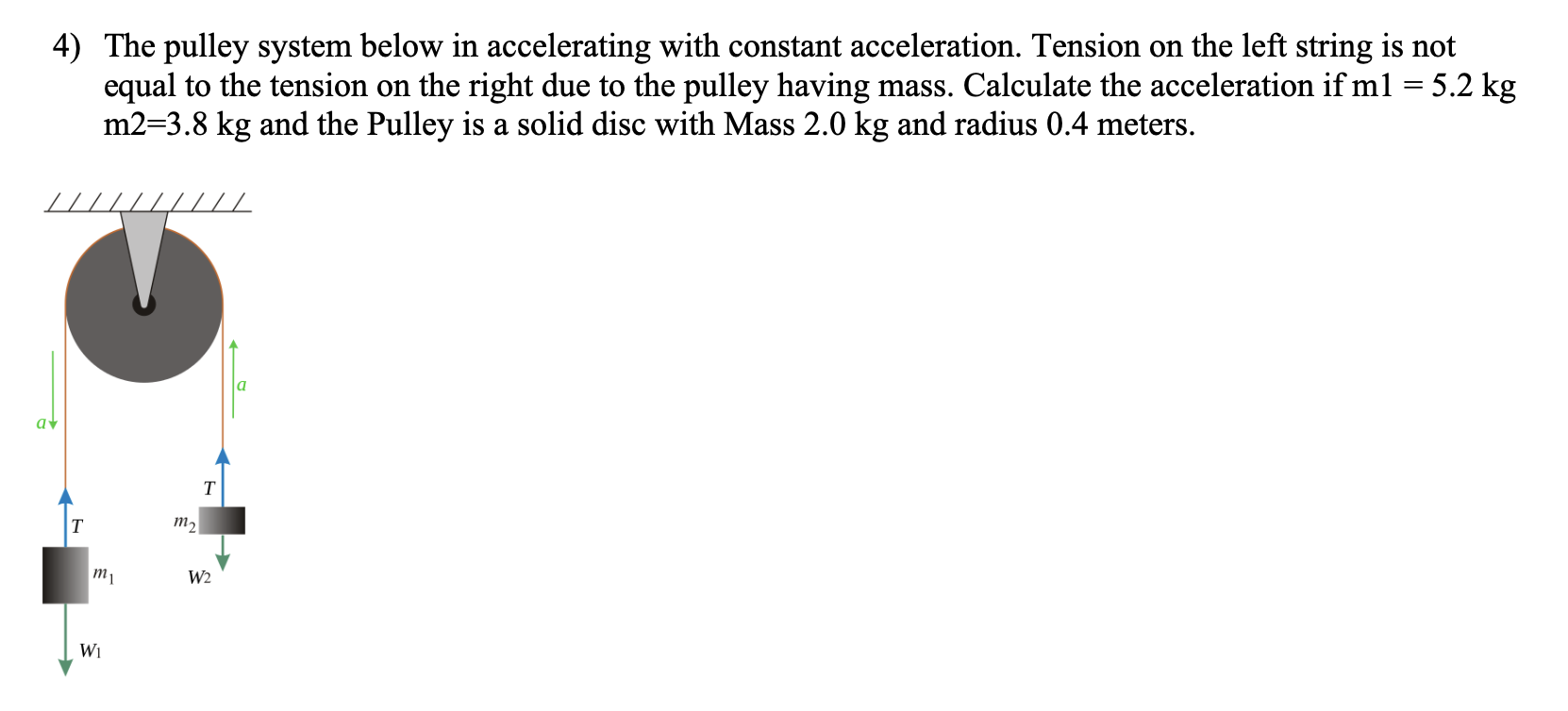 Solved 4) The pulley system below in accelerating with | Chegg.com