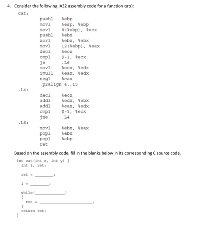 4. Consider the following IA32 assembly code for a | Chegg.com