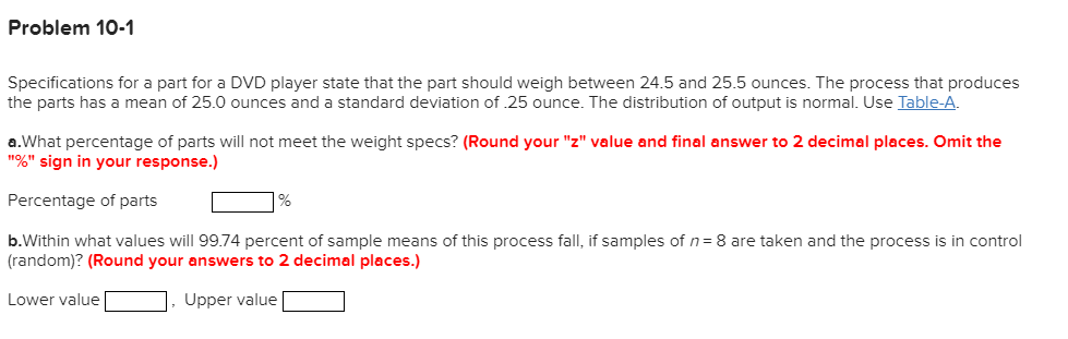 Solved Problem 10-1 Specifications for a part for a DVD | Chegg.com