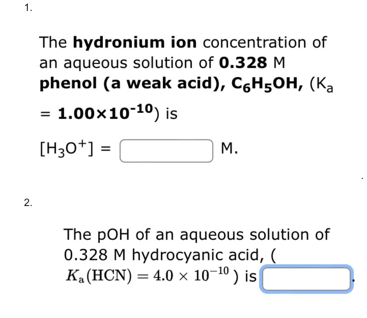 Solved The hydronium ion concentration of an aqueous | Chegg.com