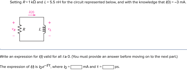 Solved Setting R=1kΩ and L=5.5nH for the circuit represented | Chegg.com