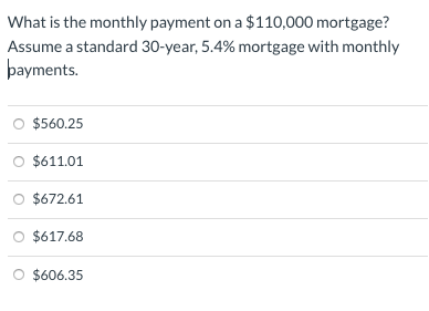 Solved What is the monthly payment on a $110,000 mortgage? | Chegg.com