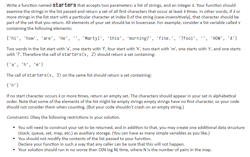Write a function named starters that accepts two | Chegg.com