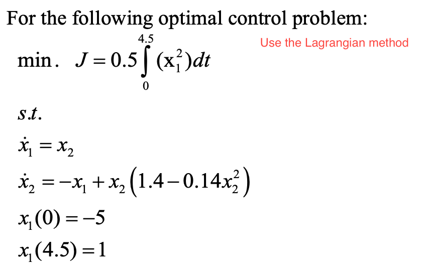 Solved For the following optimal control problem: Use the | Chegg.com