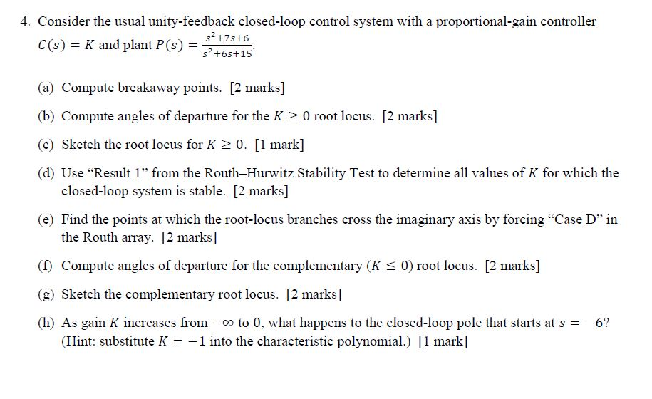4. Consider the usual unity-feedback closed-loop | Chegg.com