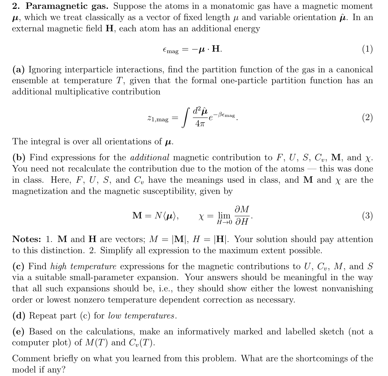 Solved **Need mathematical steps**Paramagnetic gas. Suppose | Chegg.com