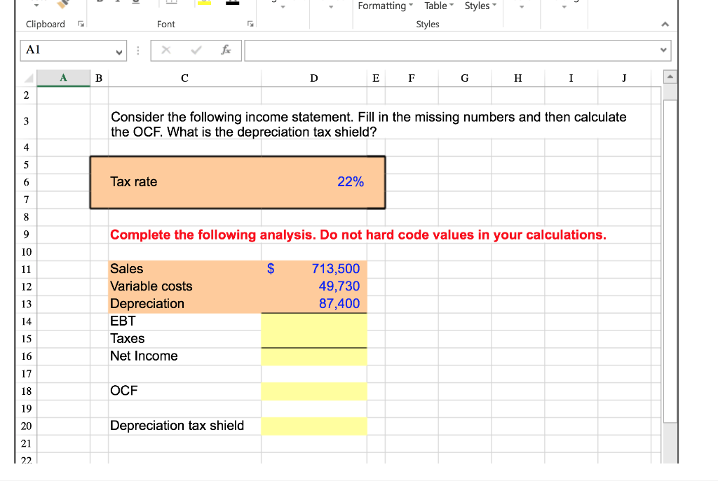 Solved Formatting TableStyles- Clipboard r Font Styles A1 | Chegg.com