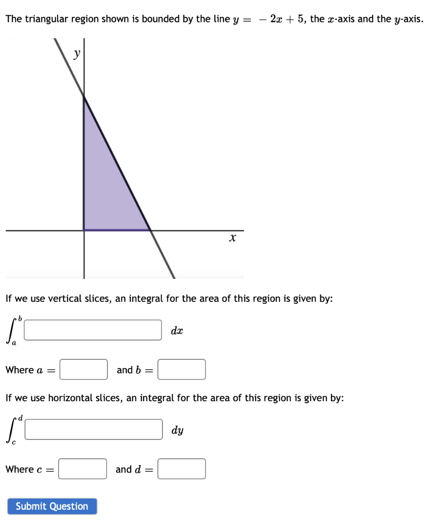 Solved The triangular region shown is bounded by the line | Chegg.com
