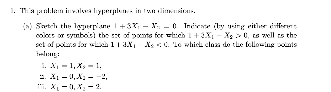 Solved 1. This problem involves hyperplanes in two | Chegg.com
