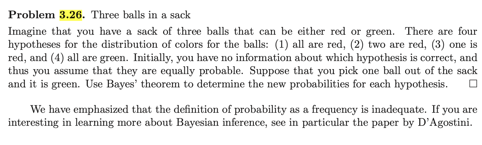 Solved Problem 3.26. Three balls in a sack Imagine that you | Chegg.com