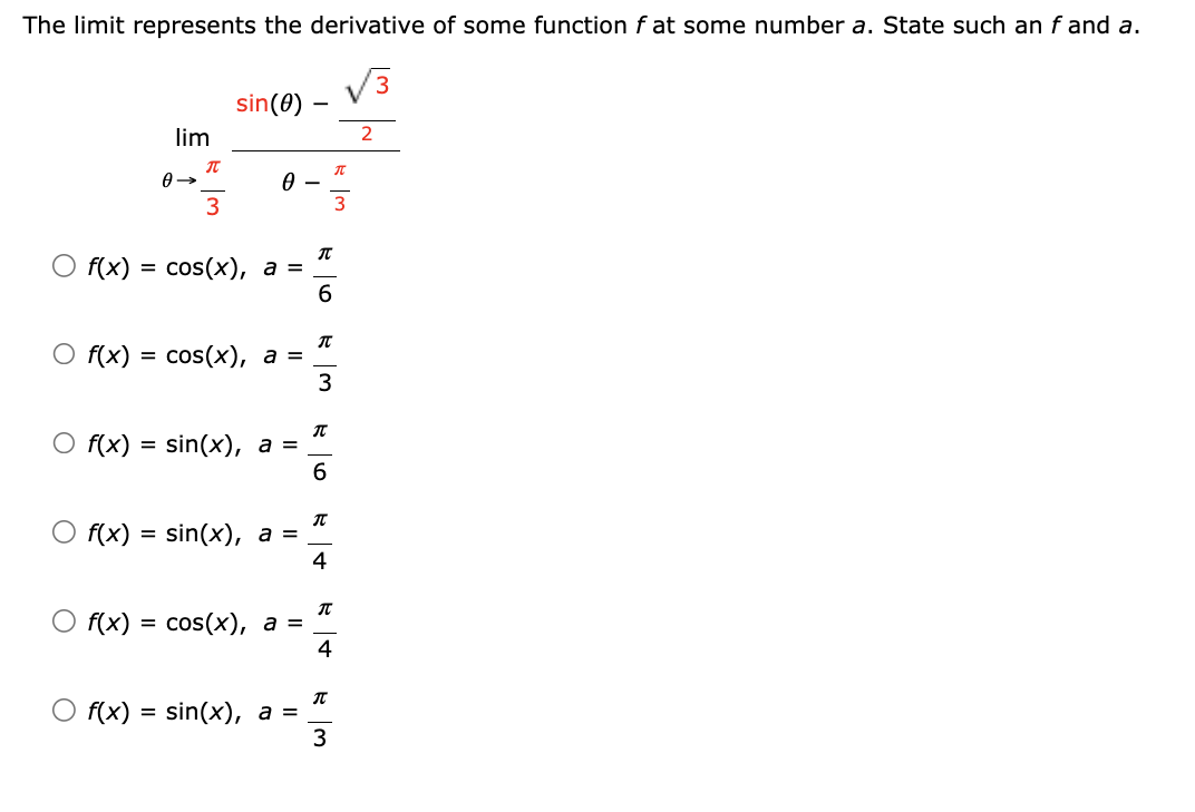Solved The limit represents the derivative of some function | Chegg.com