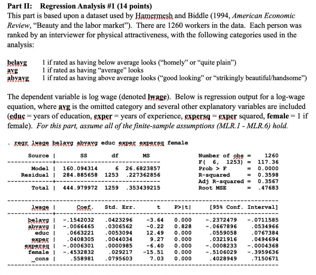 Solved Part II: Regression Analysis #1 (14 points) This part | Chegg.com