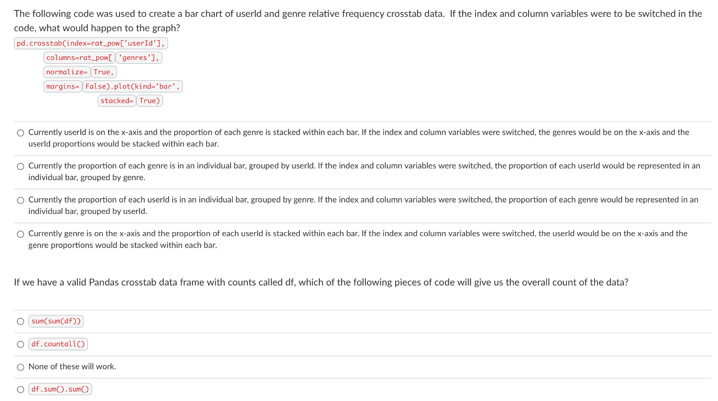 Solved The following code was used to create a bar chart of | Chegg.com