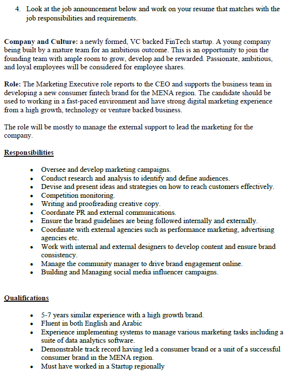 4. Look at the job announcement below and work on | Chegg.com