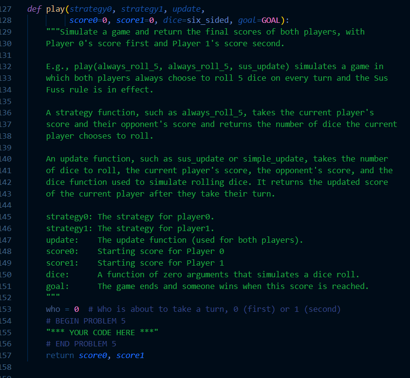 Solved f play(strategyo, strategy 1 , update, score 0=0, | Chegg.com