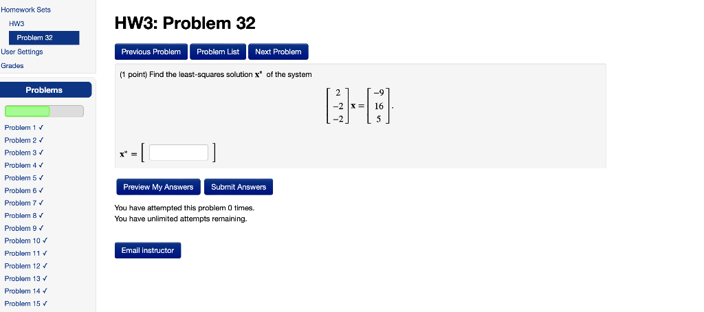 Solved Homework Sets HW3 Problem 32 User Settings Grades | Chegg.com