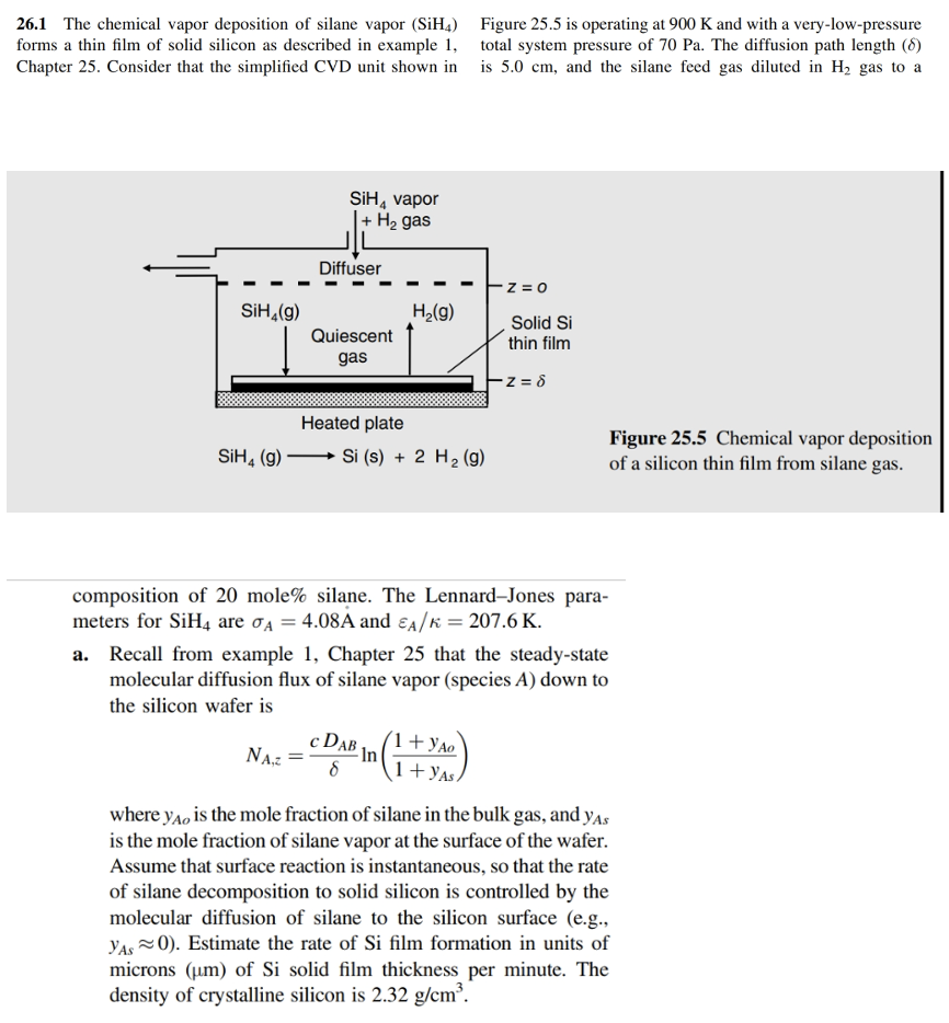 Solved 26.1 The chemical vapor deposition of silane vapor | Chegg.com