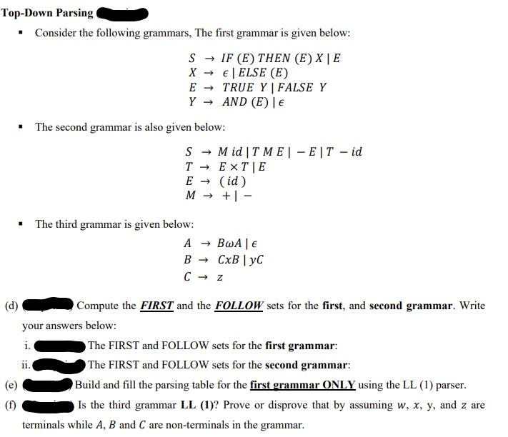 Solved Top-Down Parsing . Consider the following grammars, | Chegg.com