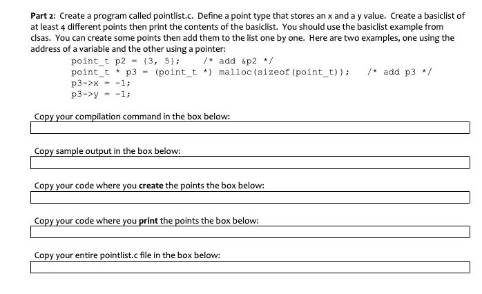 Part 2: Create a program called pointlist.c. Define a | Chegg.com