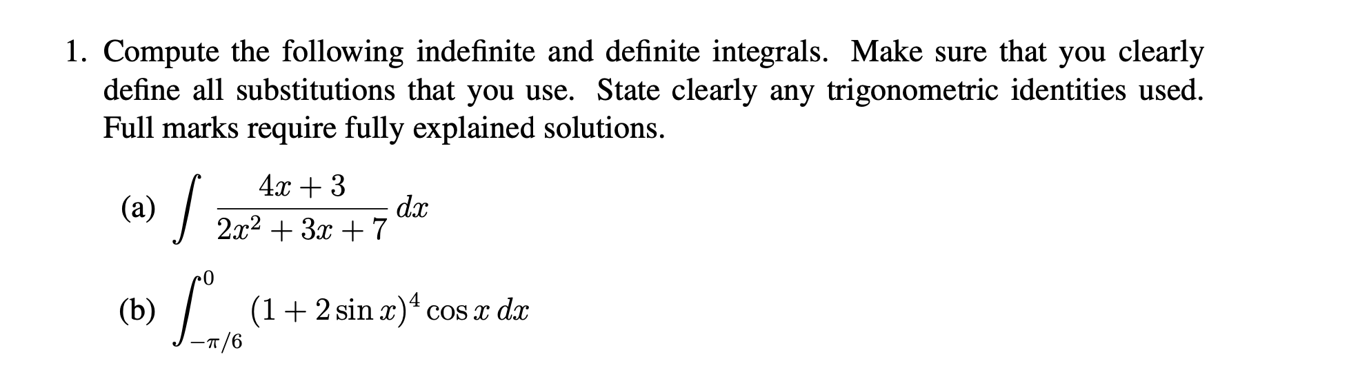 Solved Compute the following indefinite and definite | Chegg.com