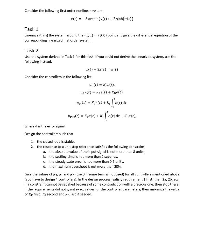 Solved Example 1. Consider the following first order system: | Chegg.com