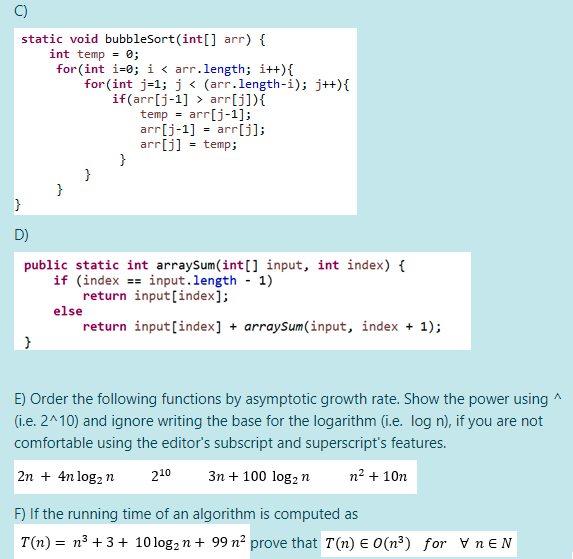 Solved For the given algorithms, specify what is the time | Chegg.com