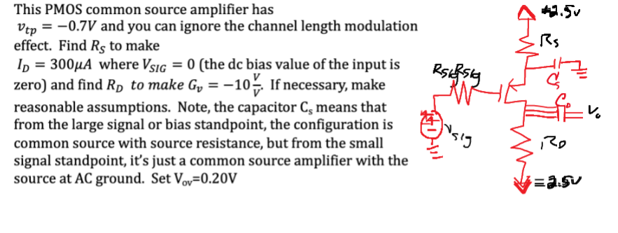 Solved +1.5v Rs Rsifsig Foz This PMOS common source | Chegg.com