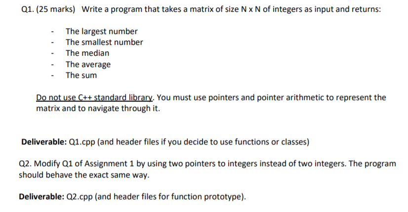 Solved Write a C++ program that takes a matrix of size N x N | Chegg.com