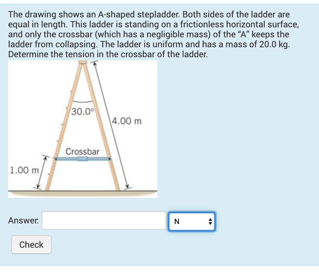 Solved The drawing shows an A-shaped stepladder. Both sides | Chegg.com