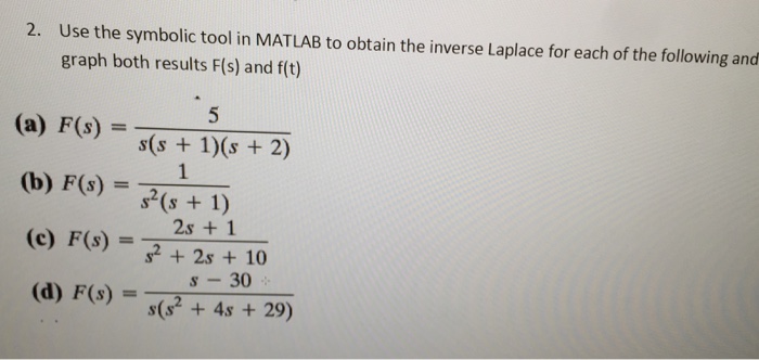 Solved Use the symbolic tool in MATLAB to obtain the inverse | Chegg.com