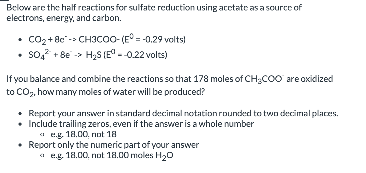 Solved Below are the half reactions for sulfate reduction | Chegg.com