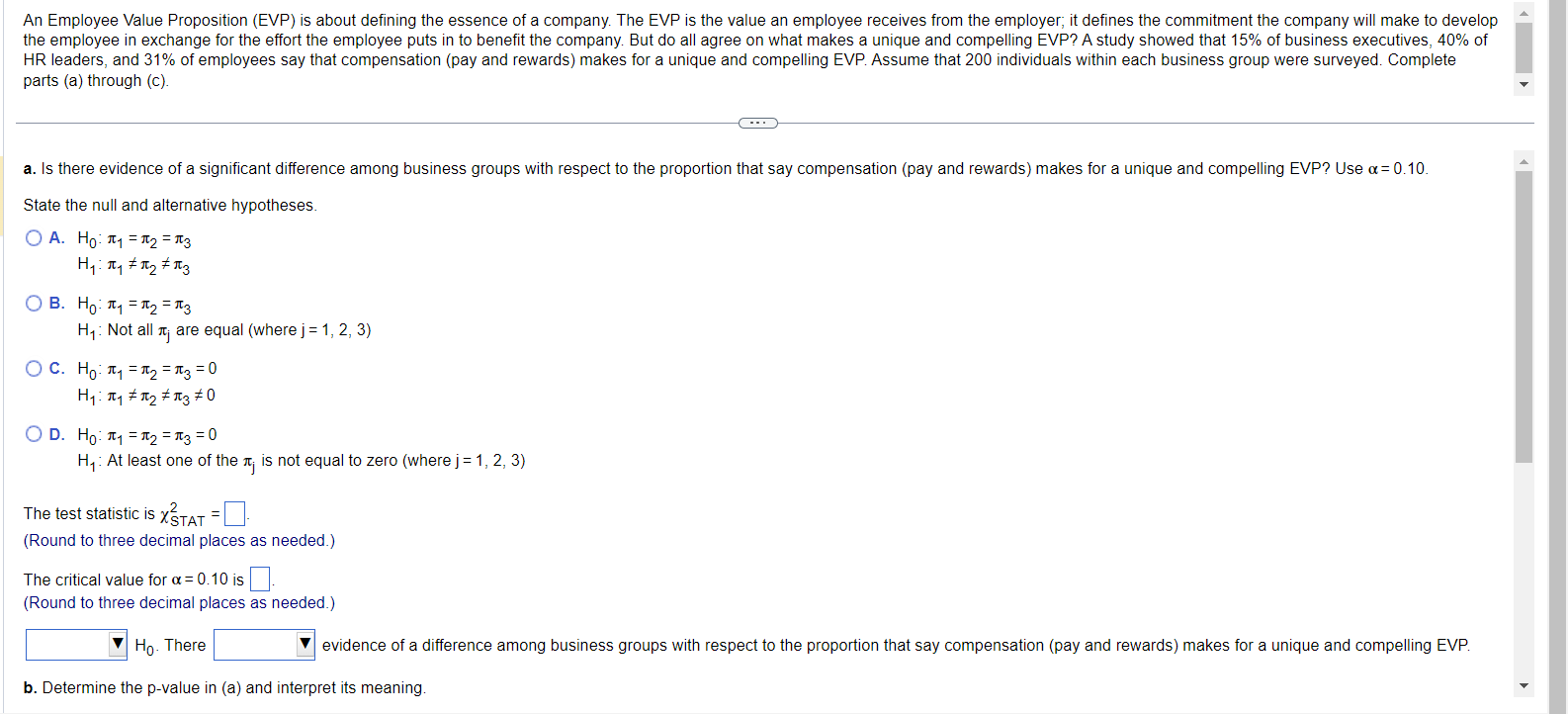 Solved parts (a) through (c). State the null and alternative | Chegg.com