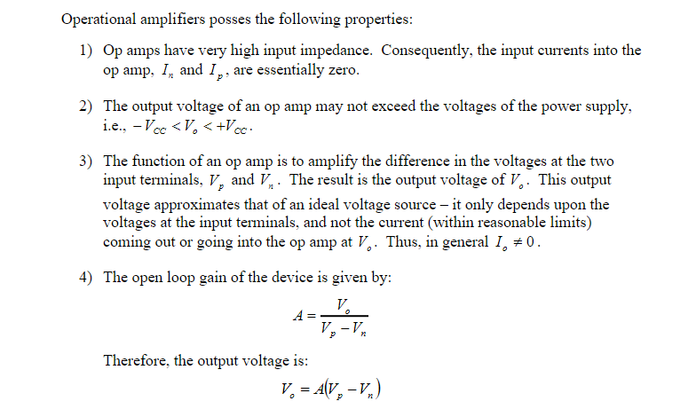 Solved Properties of Op Amps: The operational amplifier is a | Chegg.com