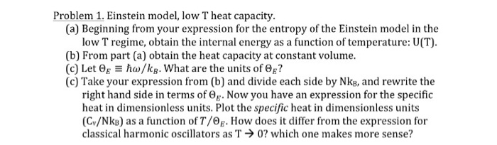 Solved Problem 1. Einstein model, low T heat capacity (a) | Chegg.com