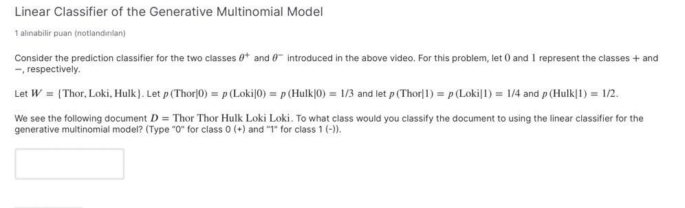 Solved Linear Classifier of the Generative Multinomial Model | Chegg.com
